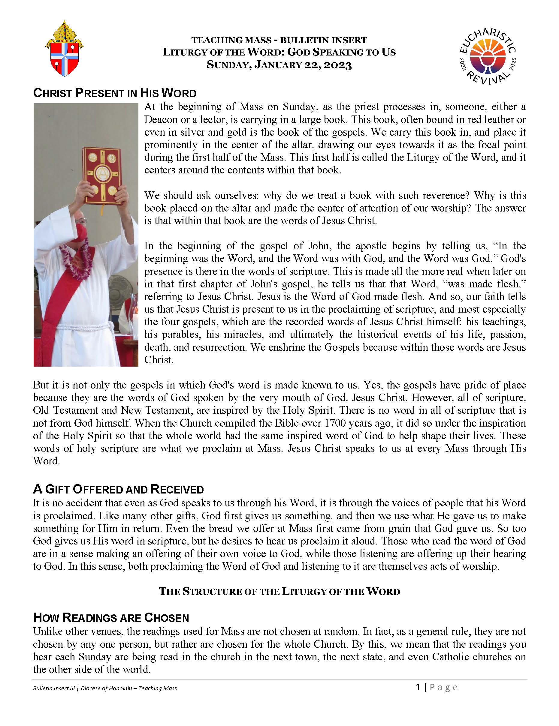 Teaching Mass – Bulletin Inserts – Cathedral Basilica of Our Lady of Peace