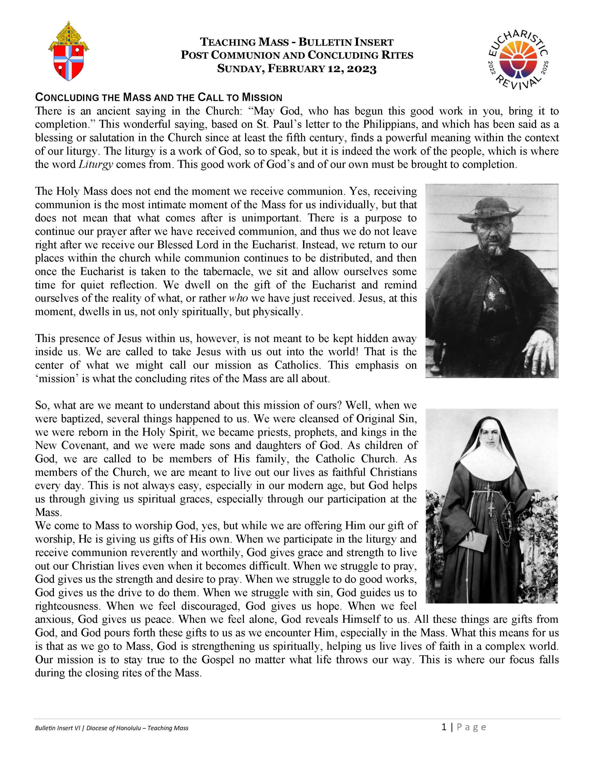Teaching Mass – Bulletin Inserts – Cathedral Basilica of Our Lady of Peace